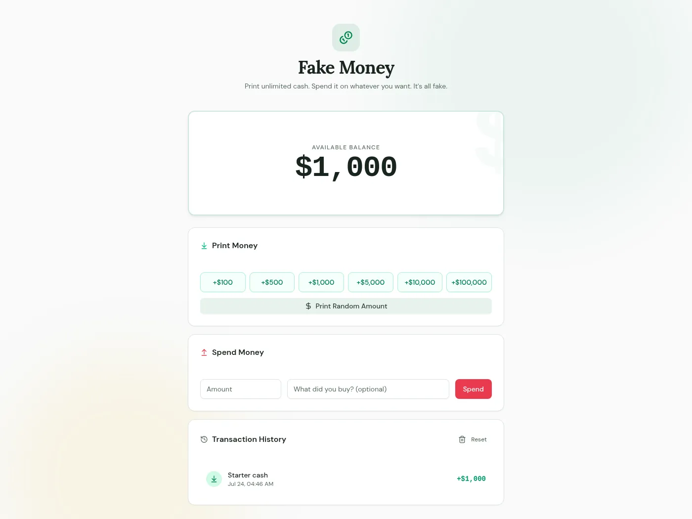Fake Money Simulator