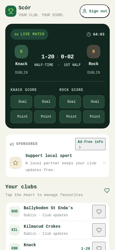Scór Club Tracker