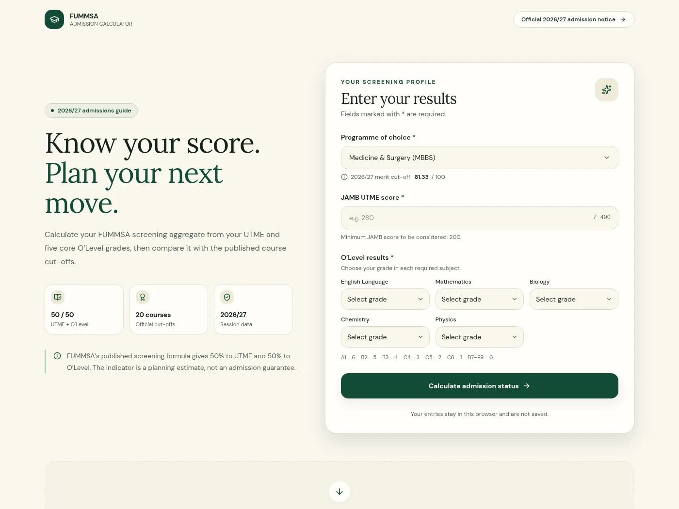FUMMSA Admission Predictor