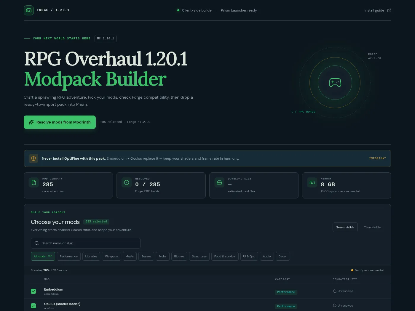 RPG Overhaul Modpack Builder