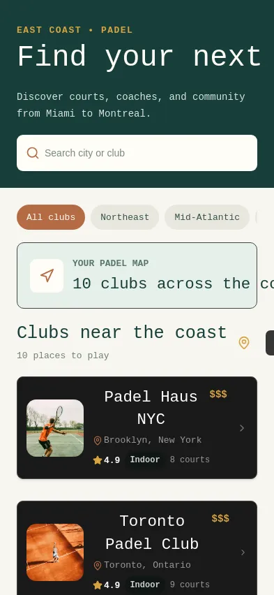 East Coast Padel Finder