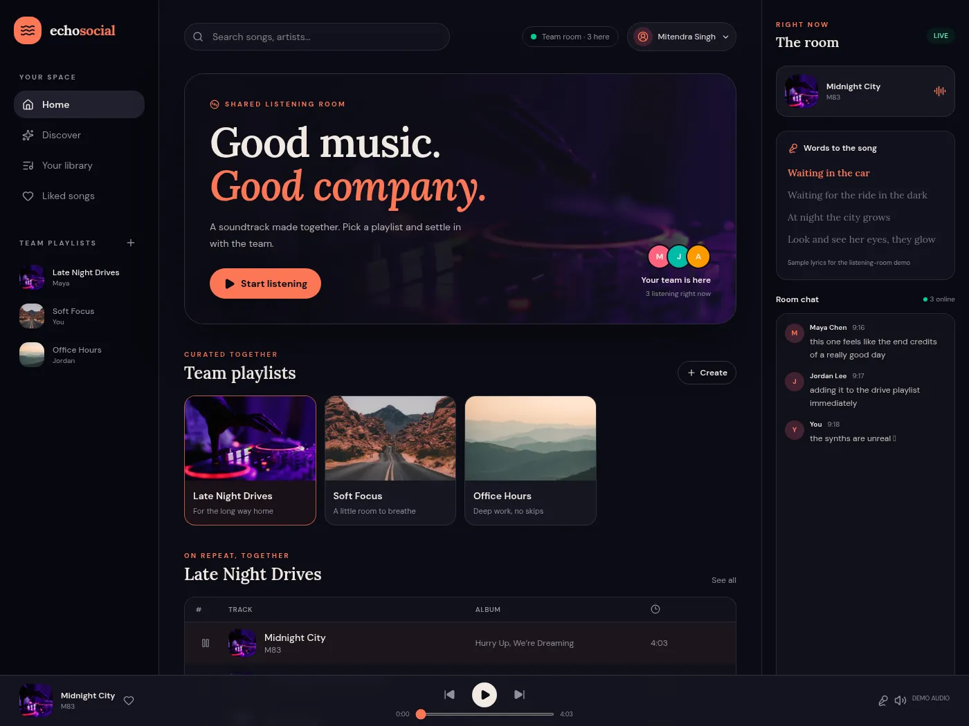 EchoSocial Music Player