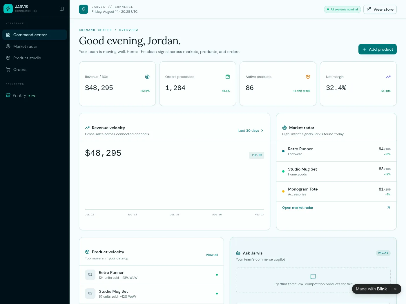Jarvis Dropship Dashboard