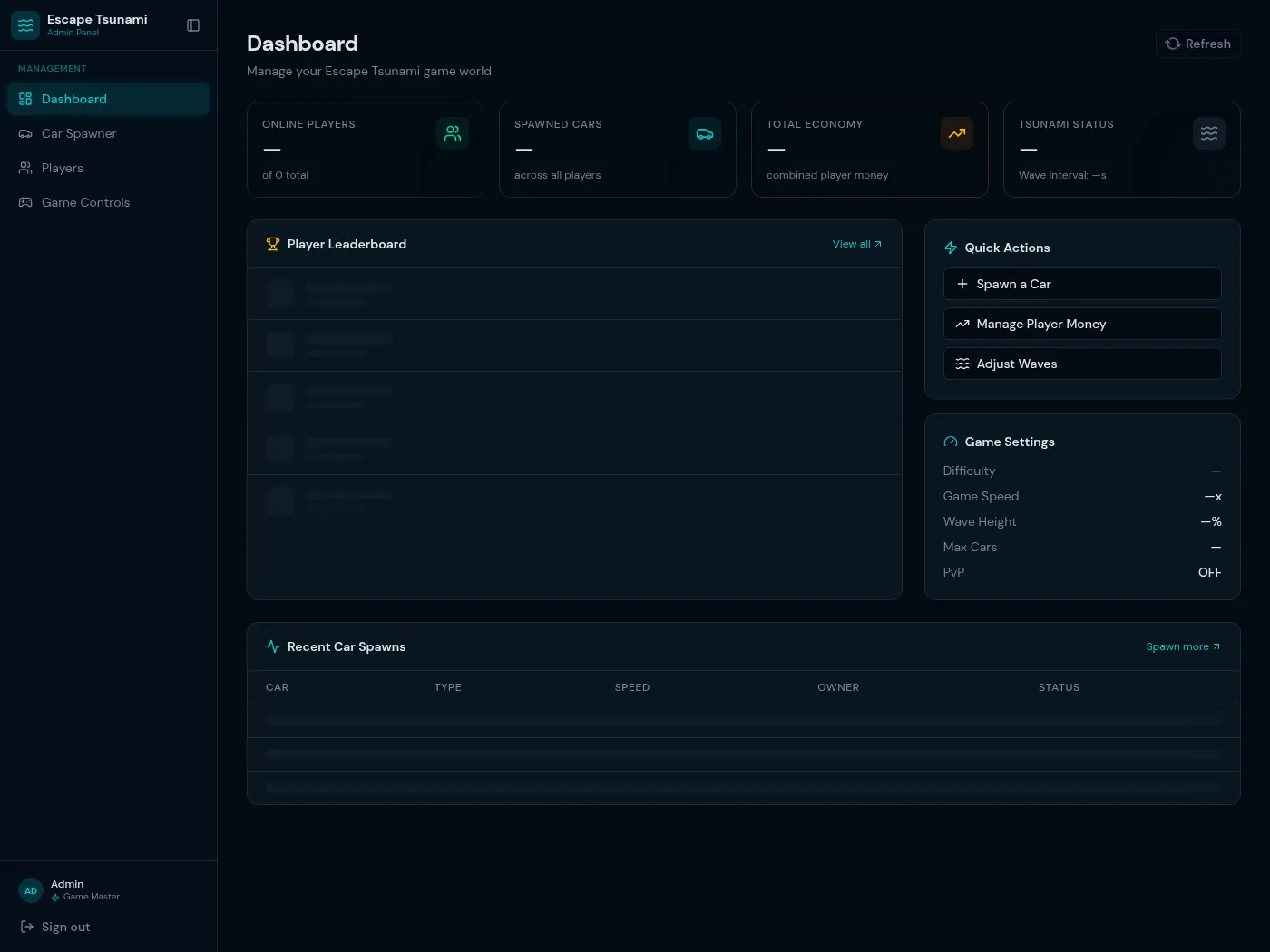 Escape Tsunami Admin Panel