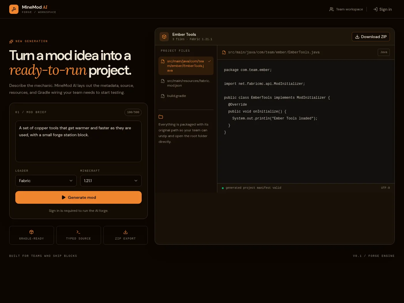 MineMod AI Generator