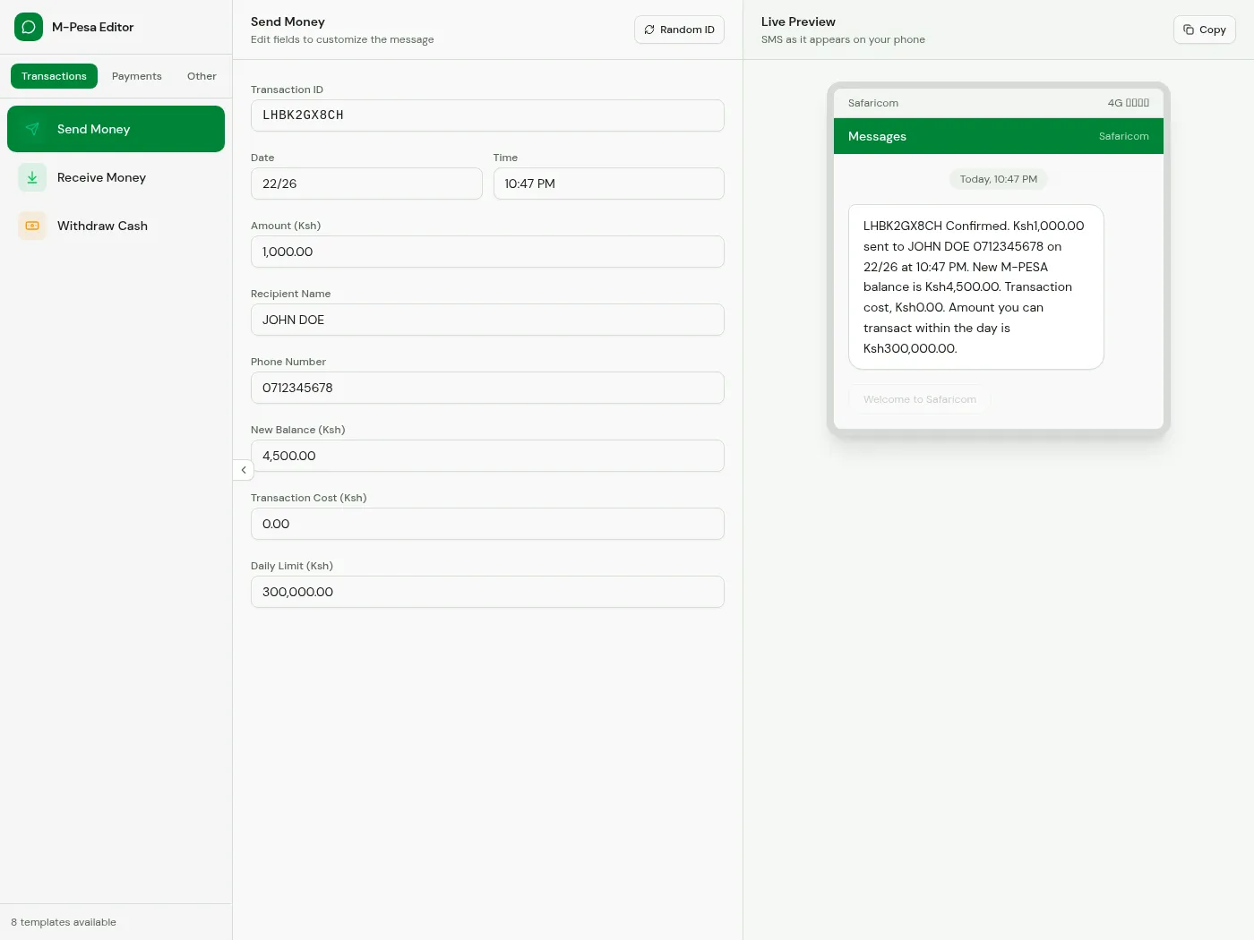 M-Pesa Message Editor