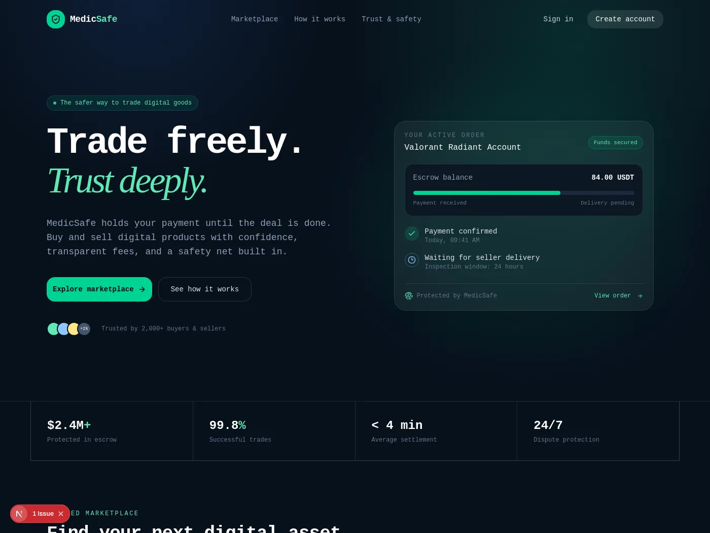 MedicSafe Escrow Marketplace
