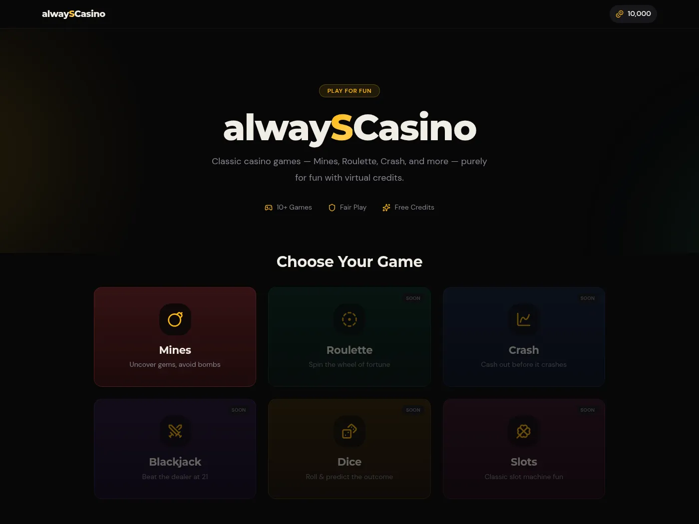 alwaySCasino Web Game Hub