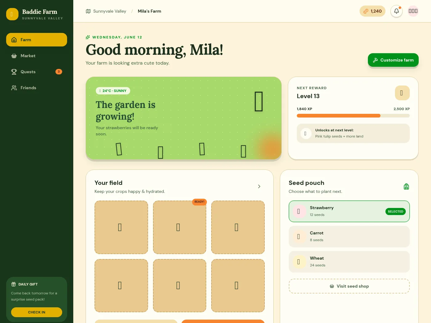 Baddie Farm Game UI