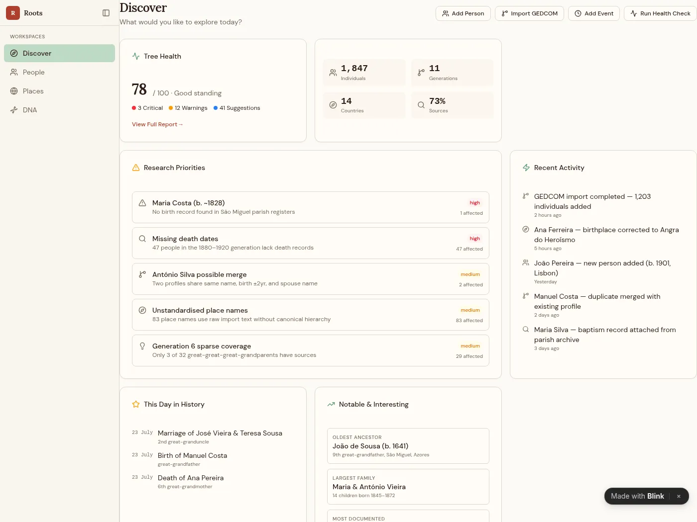 Roots: Genealogy Workspace