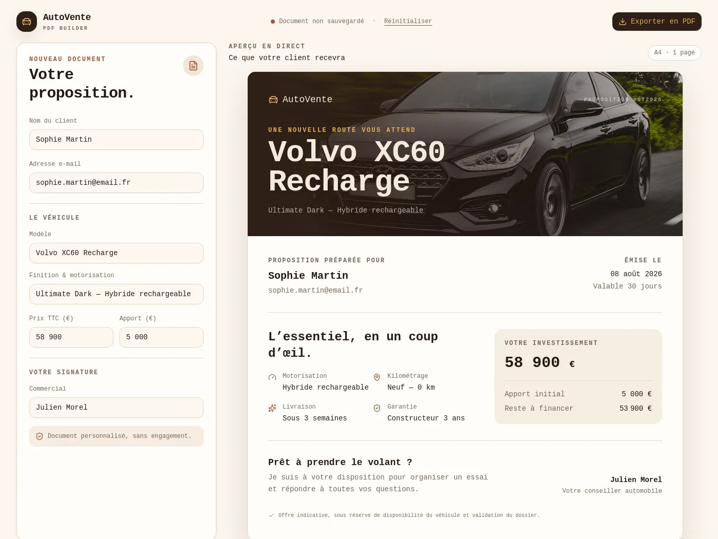 AutoVente PDF Builder