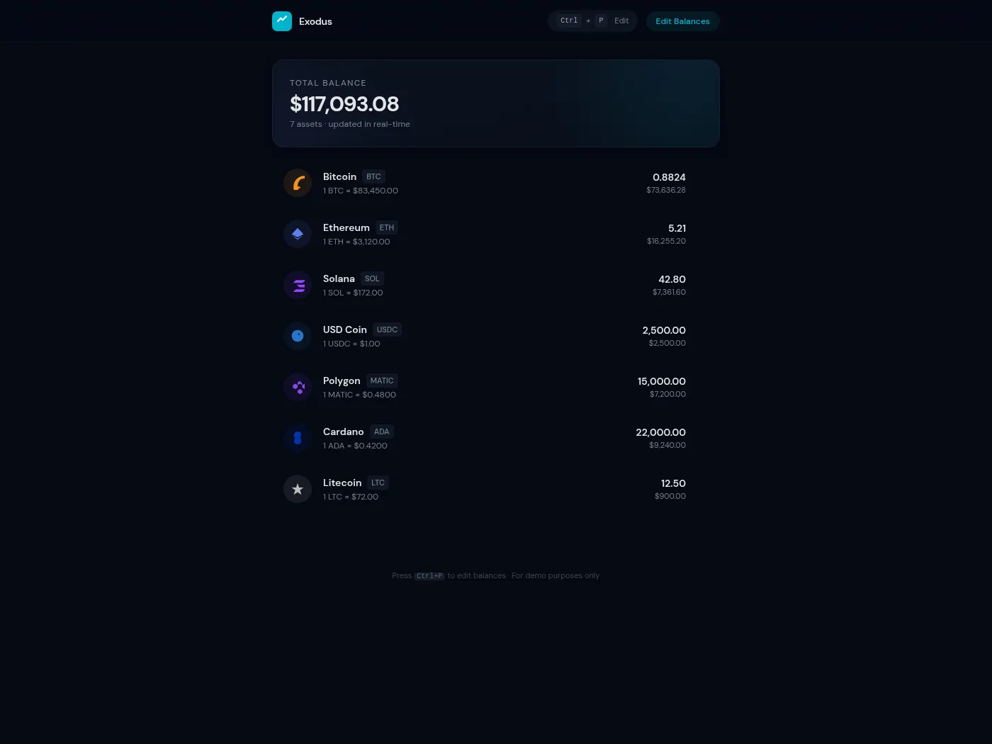 Exodus Wallet Simulator