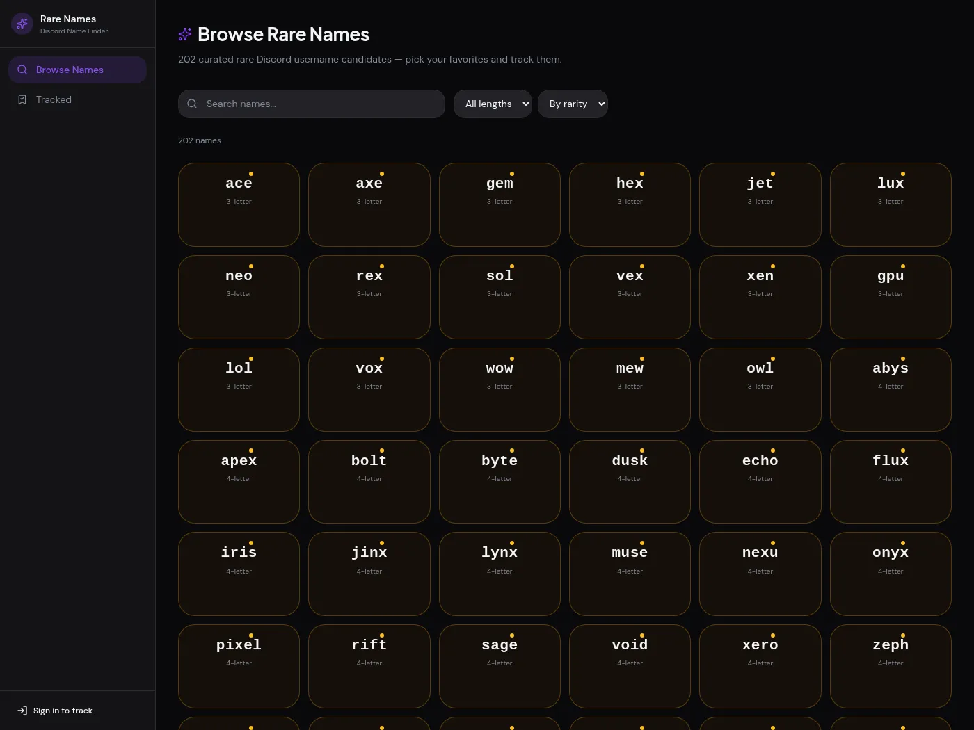 Rare Discord Name Finder