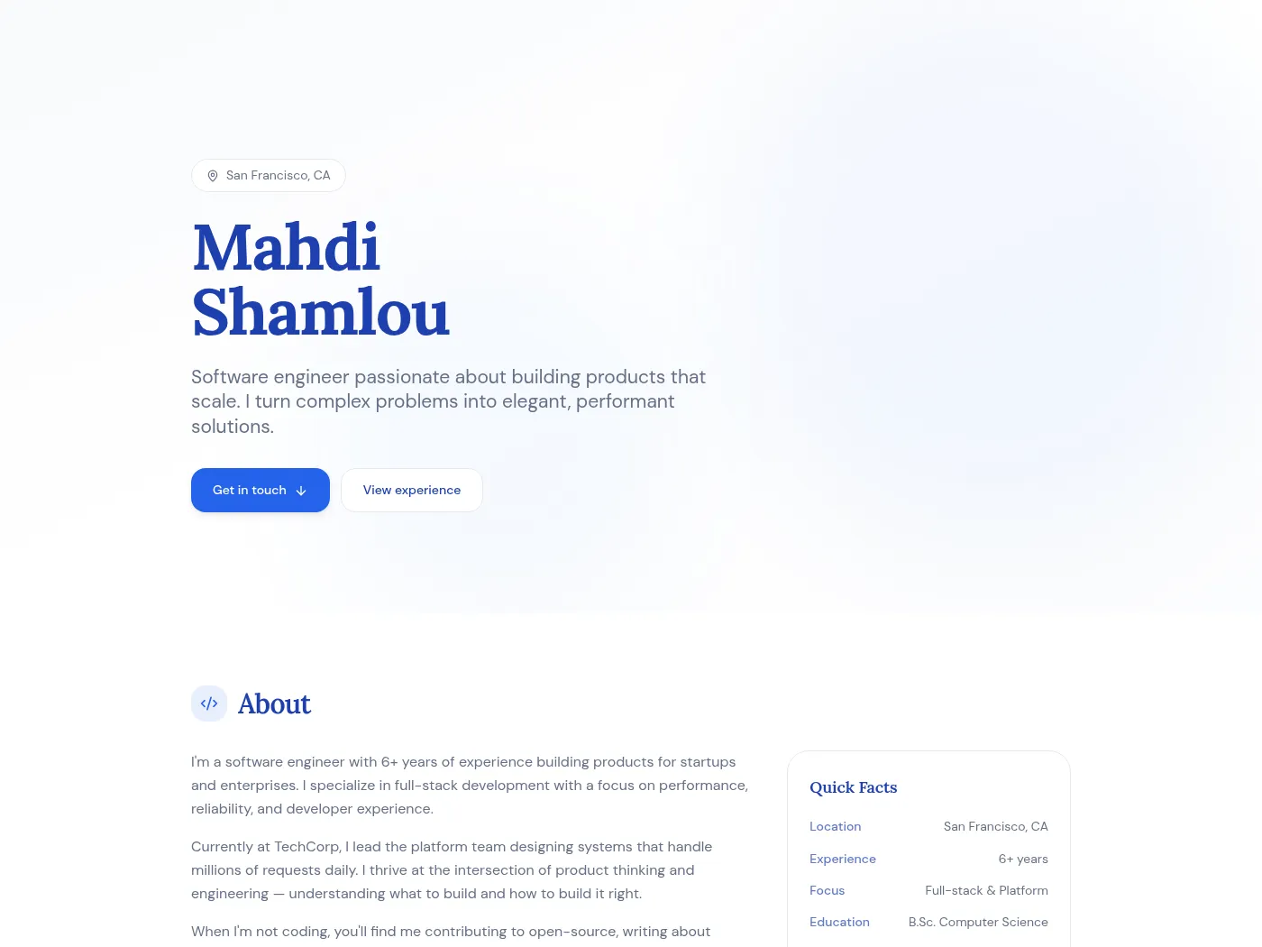 Mahdi Shamlou Resume Site