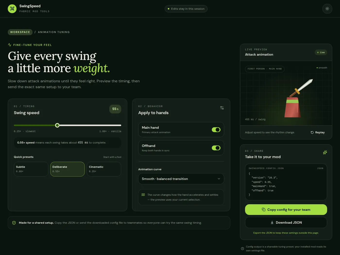 SwingSpeed Mod Configurator
