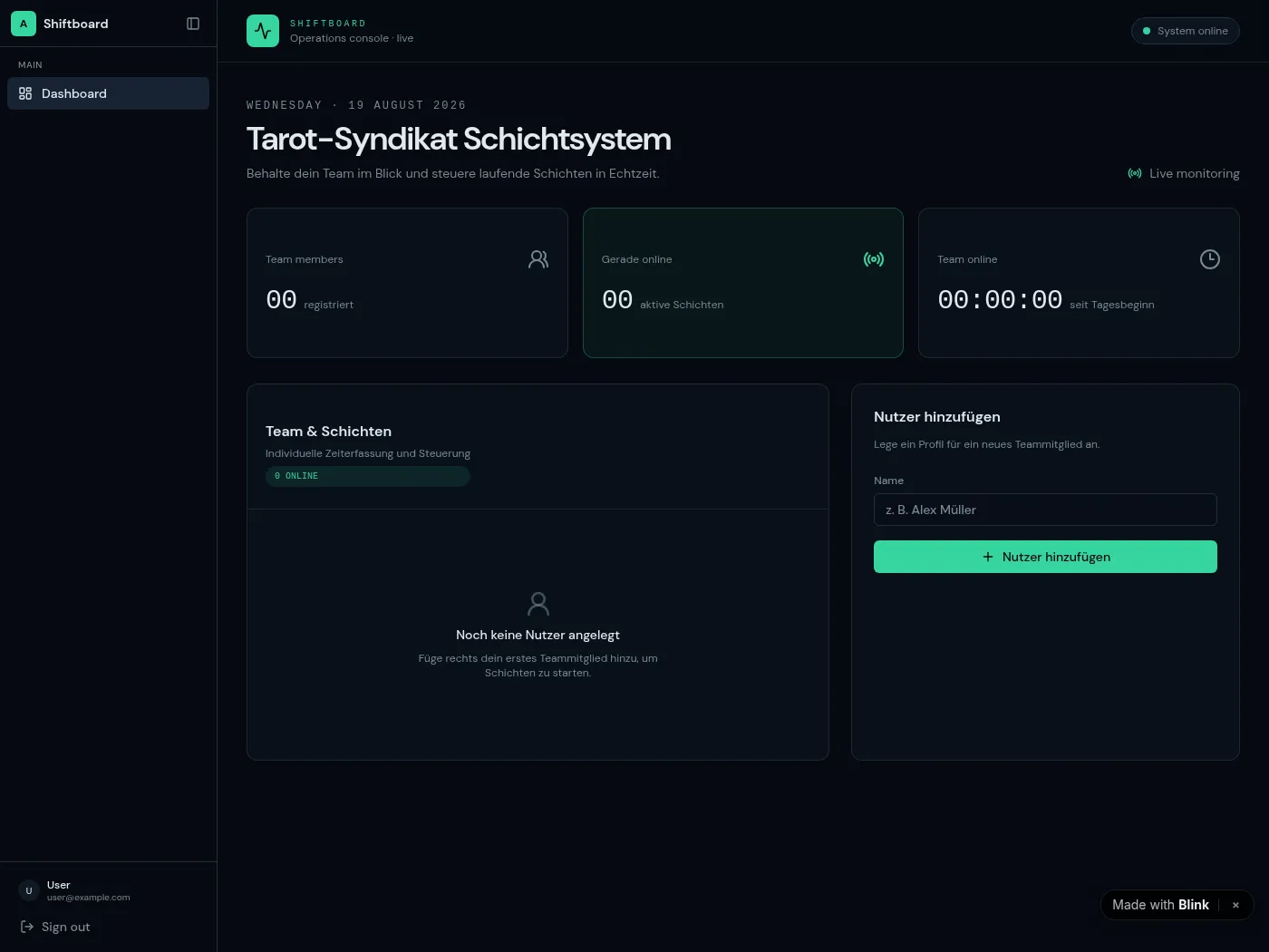 Minimal Shift Dashboard