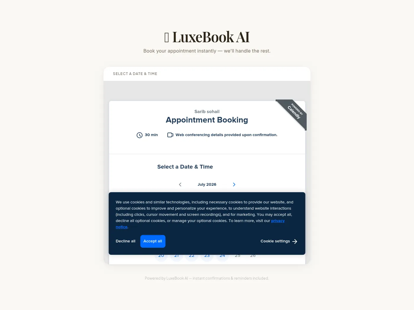 LuxeBook AI Booking Site