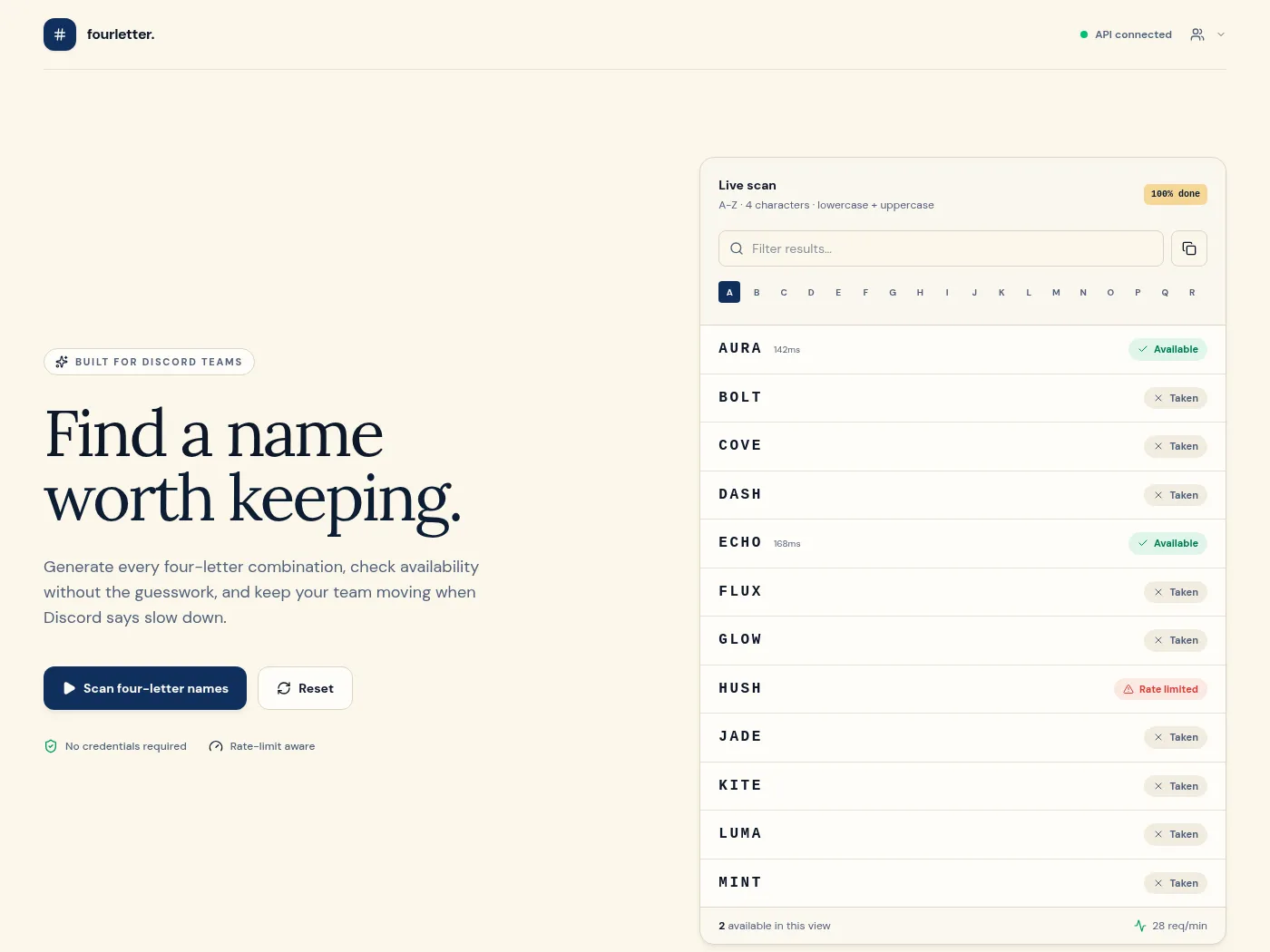 Discord Four-Letter Finder