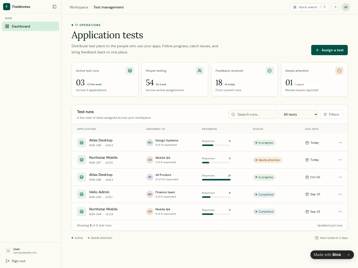 App Test Dashboard