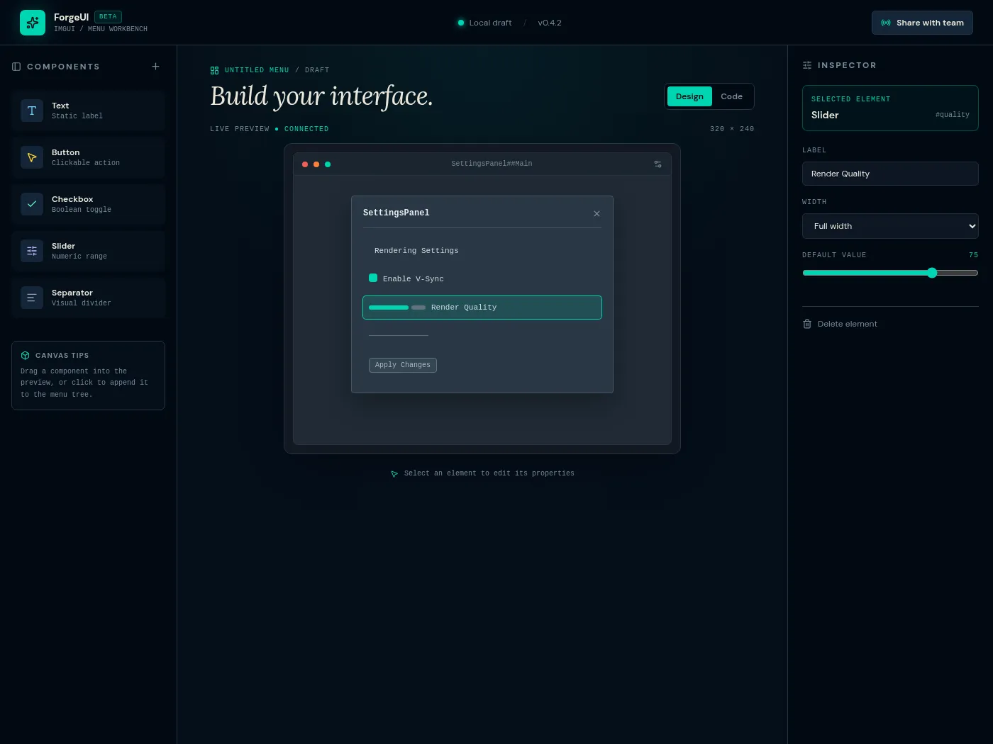ImGui Menu Builder