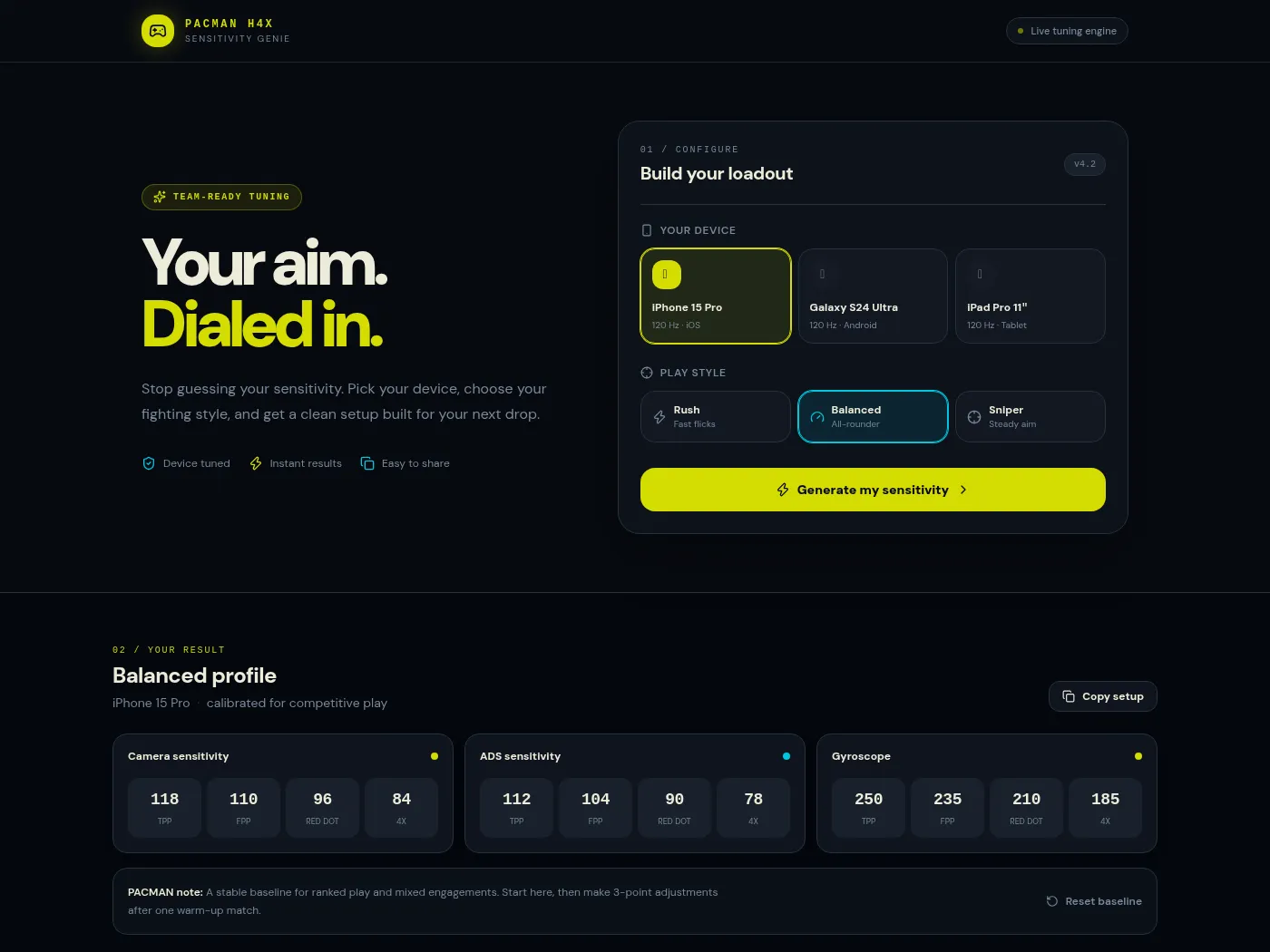 PACMAN H4X Sensitivity Genie