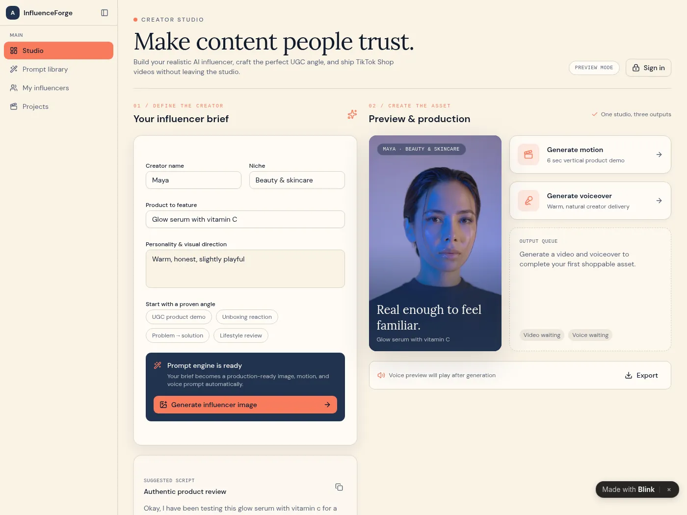 InfluenceForge AI Studio