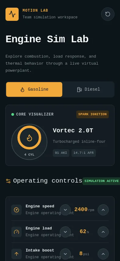 Engine Sim Mobile Lab