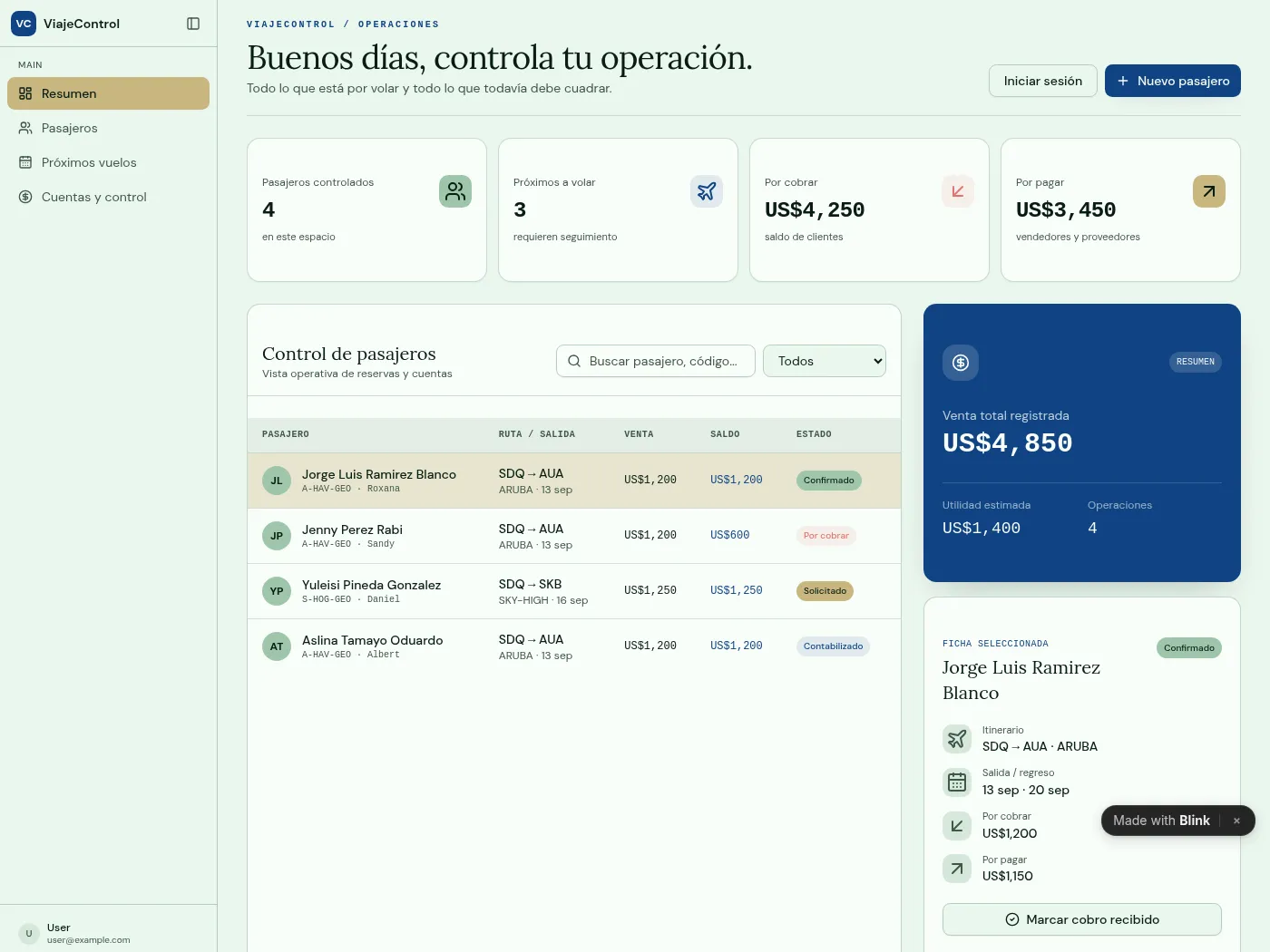 ViajeControl Dashboard