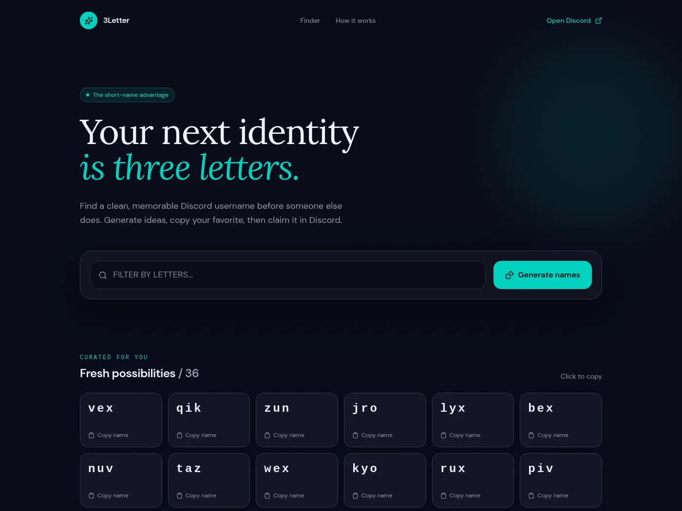 Discord 3-Letter Finder