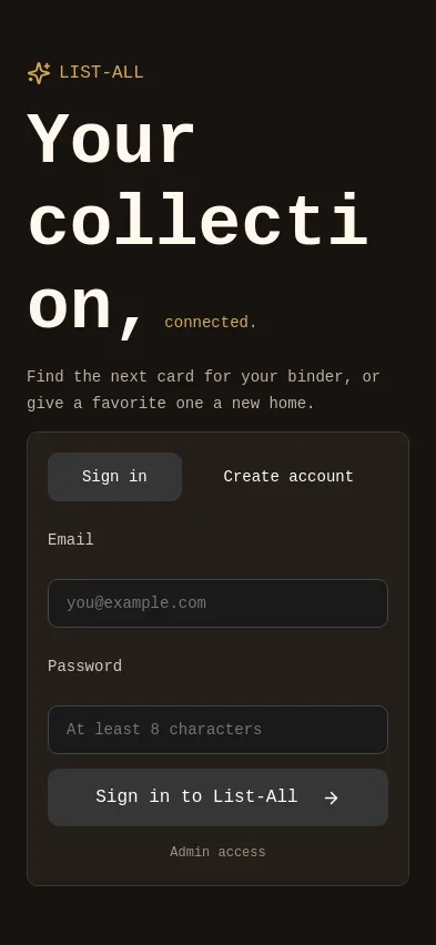 List-All Card Tracker
