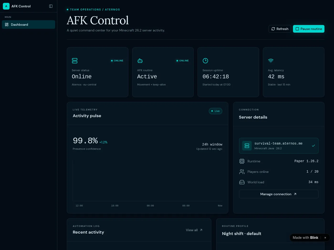 Aternos AFK Bot Dashboard