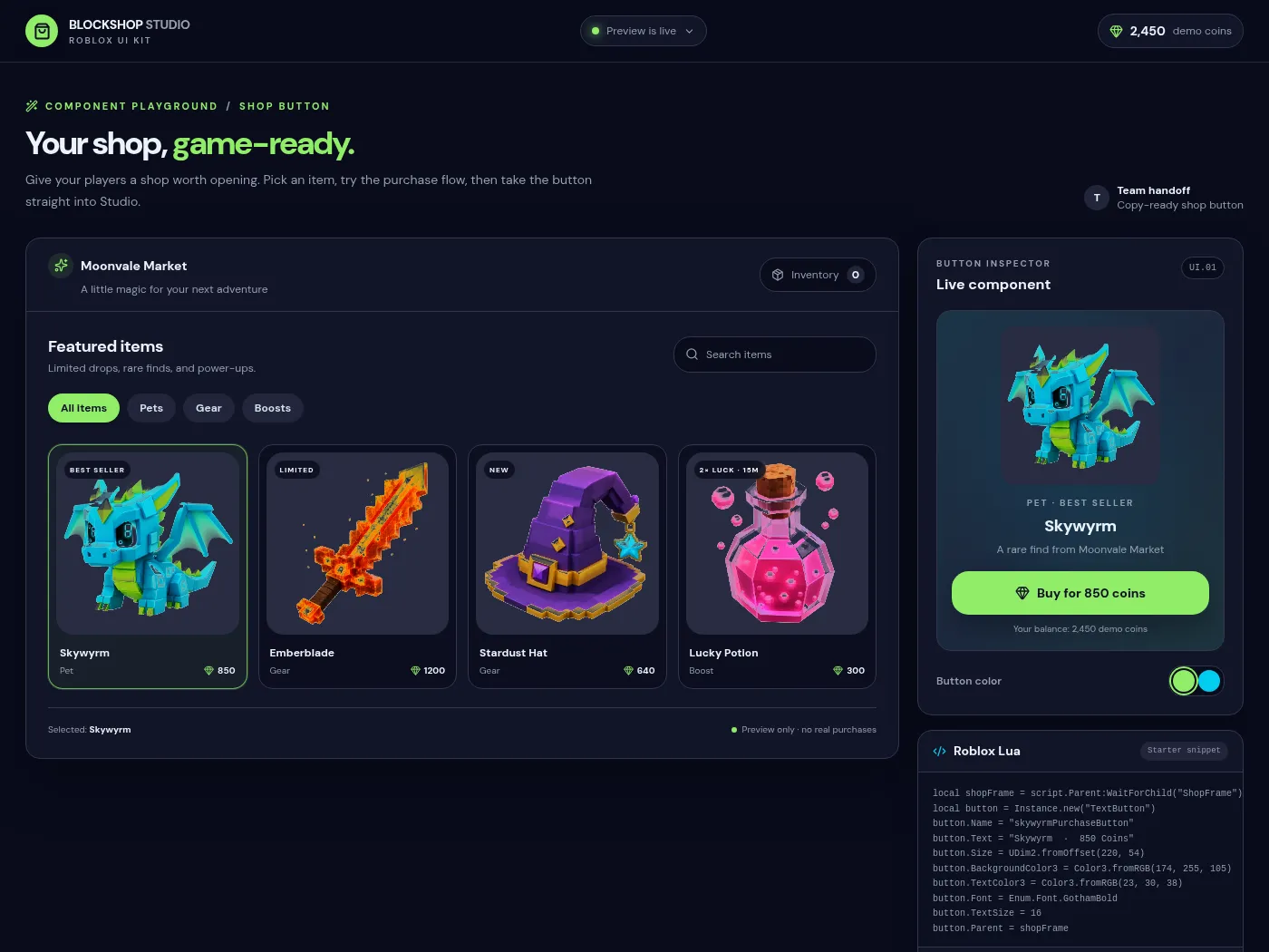 Roblox Shop UI Kit