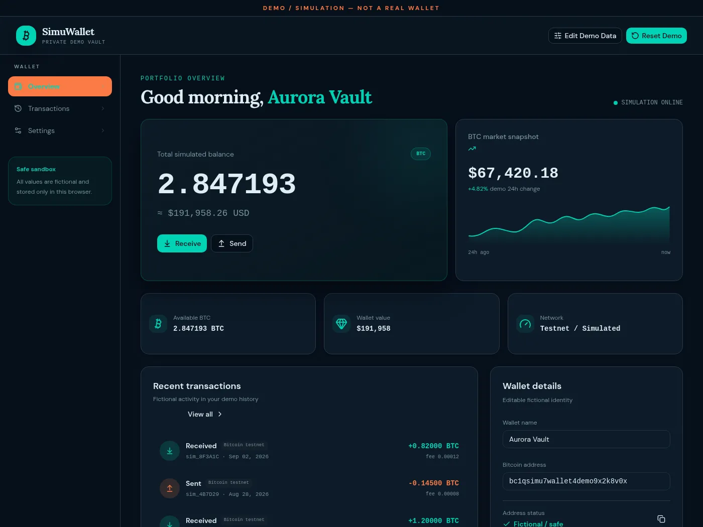 SimuWallet BTC Demo
