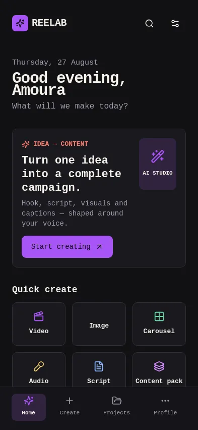 REELAB — AI Content Studio