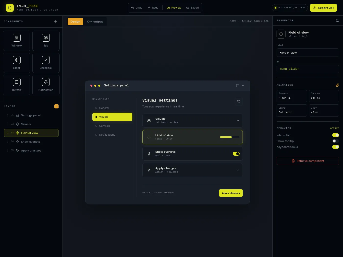 ImGui Menu Builder