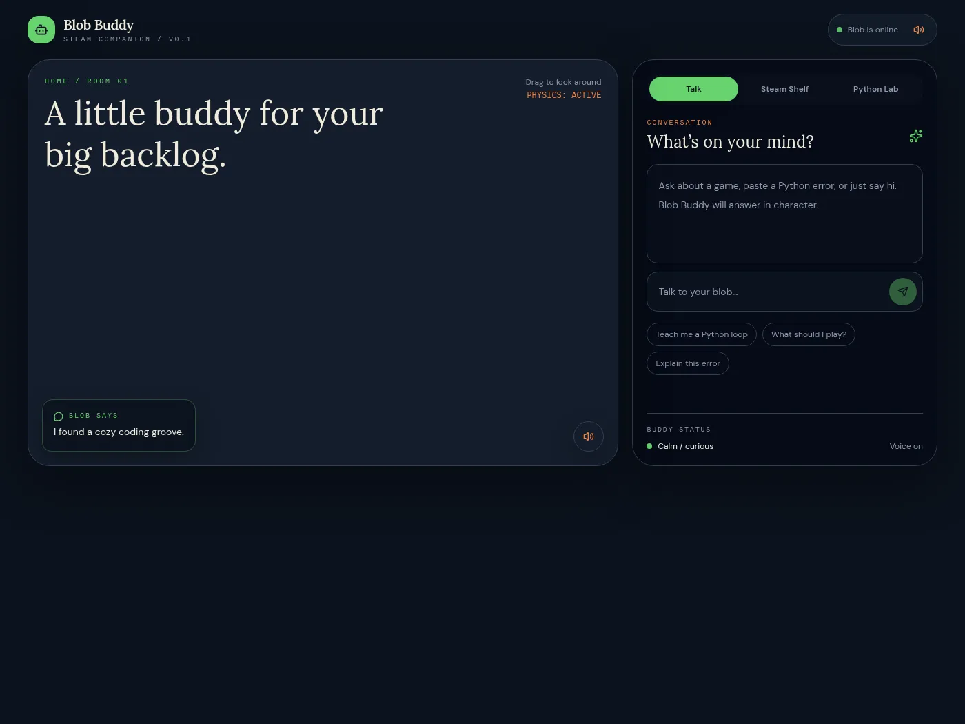Steam Blob Buddy AI