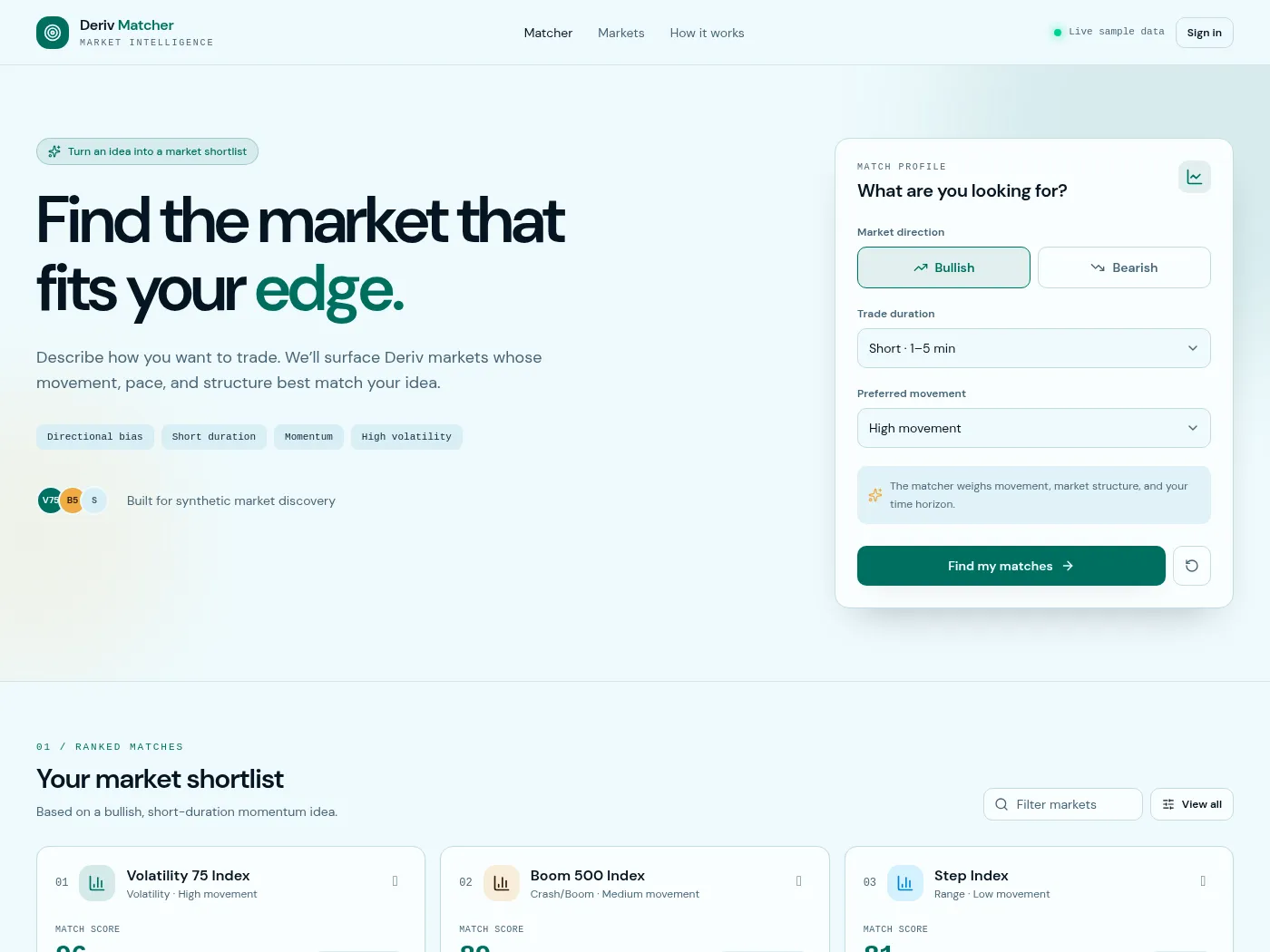 Deriv Market Matcher
