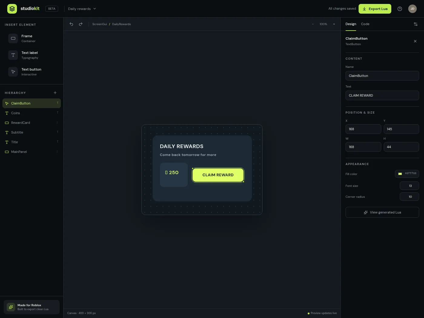 Roblox GUI Designer