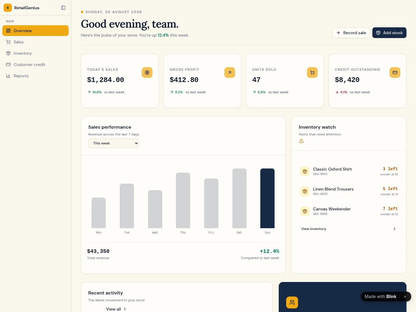 RetailGenius Dashboard