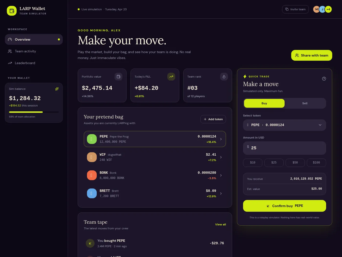 LARP Wallet Simulator