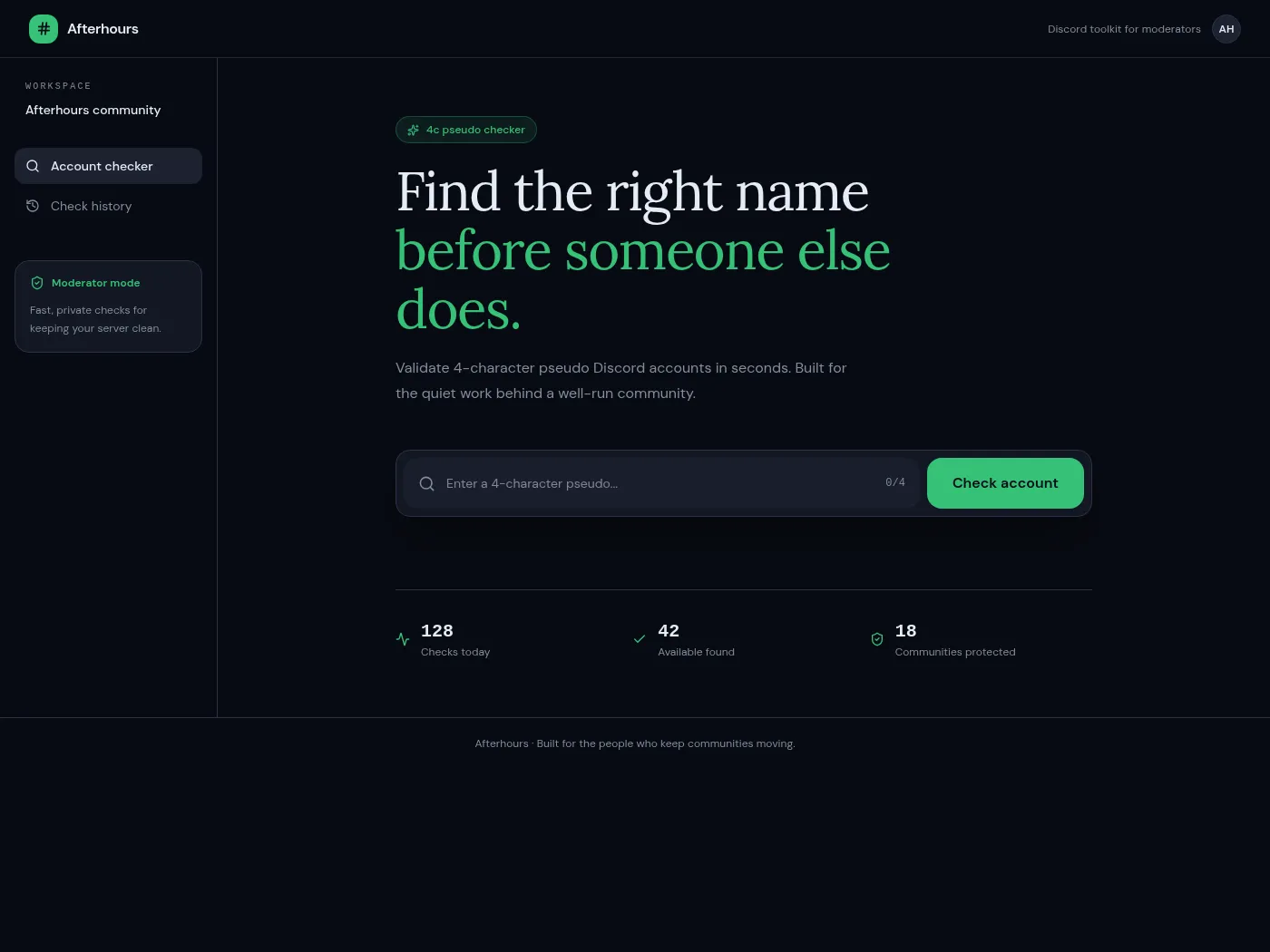 Afterhours Discord Checker