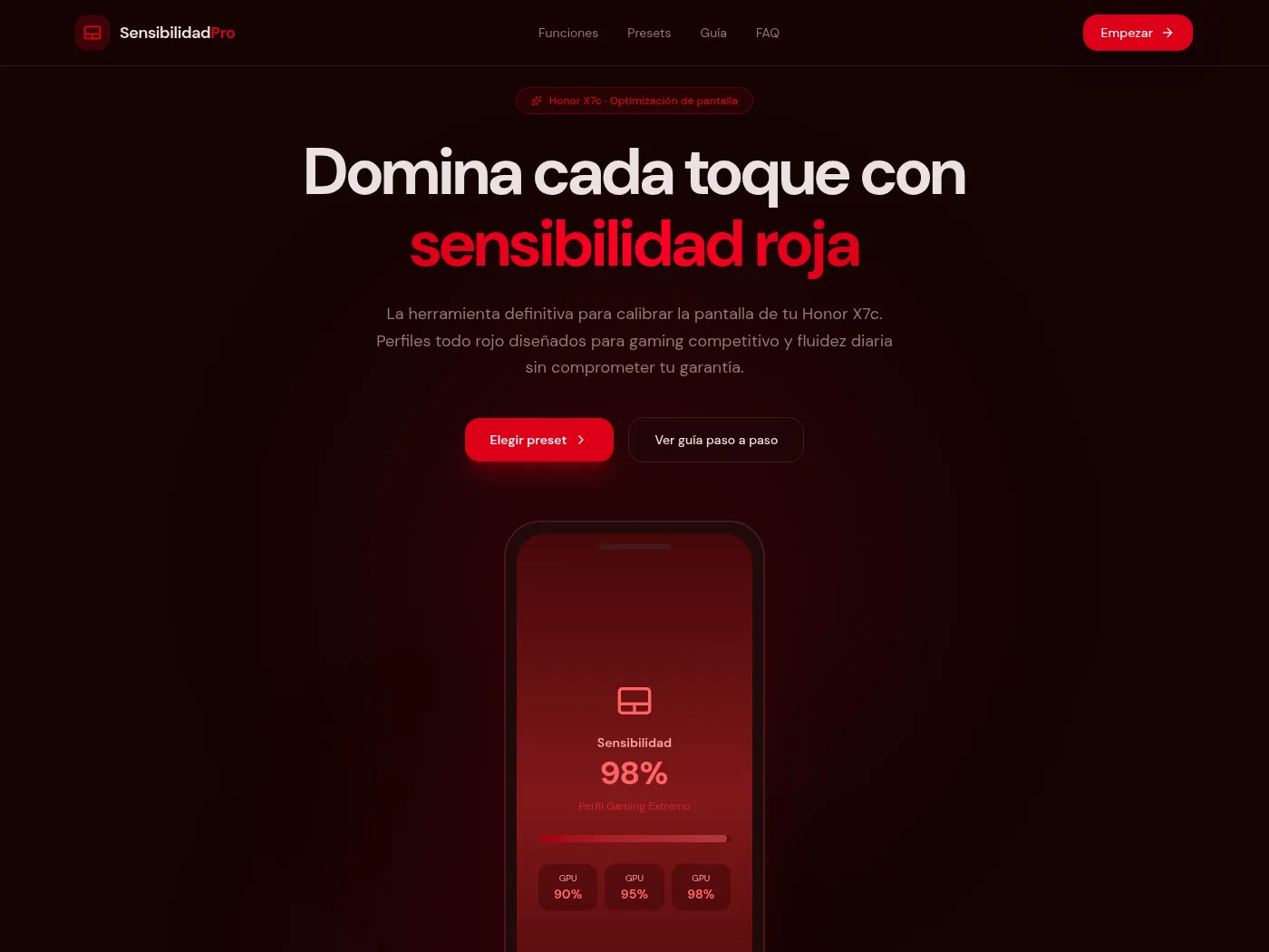 Sensibilidad Pro Red Honor X7c