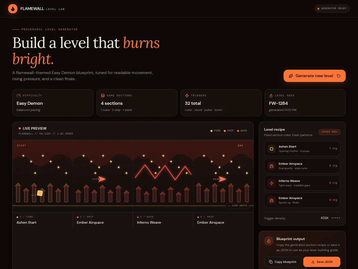 Flamewall GD Level Generator