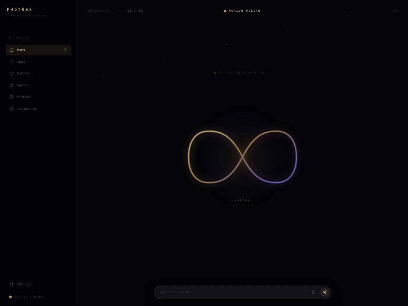 PHOTREX Futuristic Desktop UI
