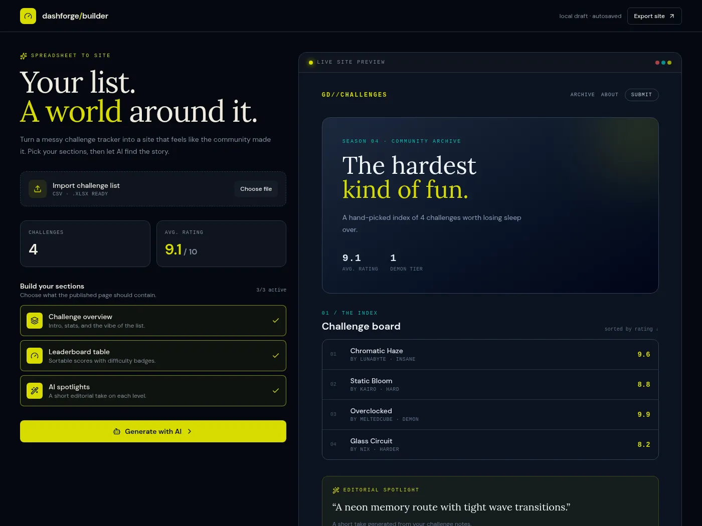 Sheet2Site AI Builder