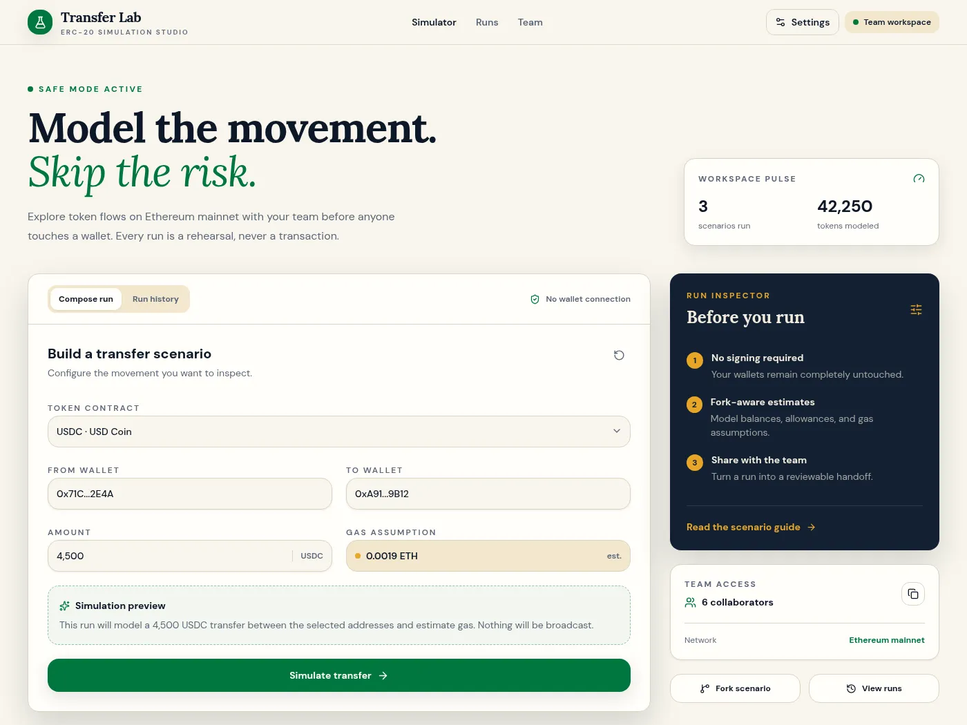 Simulate ERC20 Transfers
