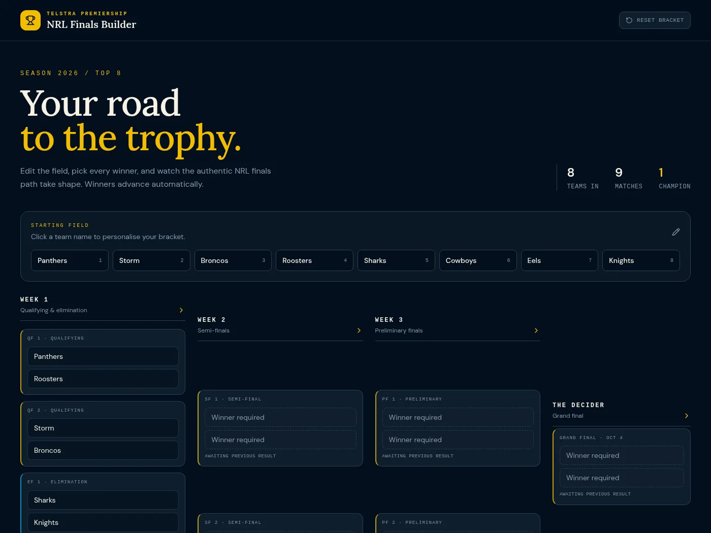 NRL Finals Bracket Builder