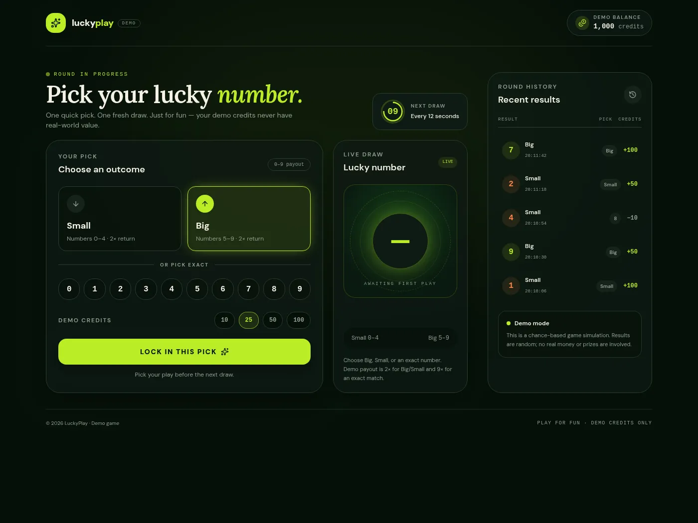 LuckyPlay Demo Game