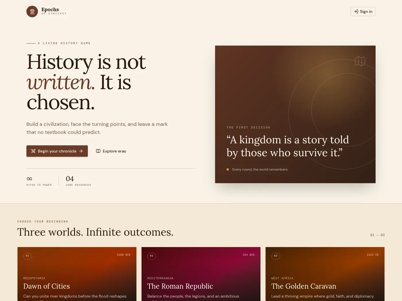 Epochs of Strategy