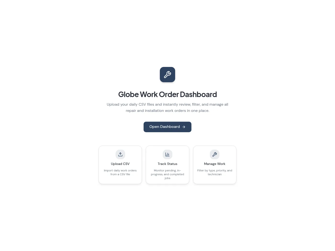 Globe Work Order Dashboard